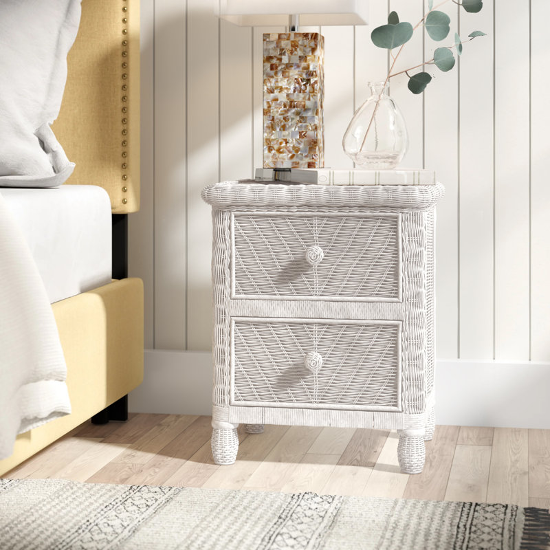 Dovecove 2 Drawer Rattan Wicker Nightstand Coastal Florida Style with Glass Top Reviews Wayfair